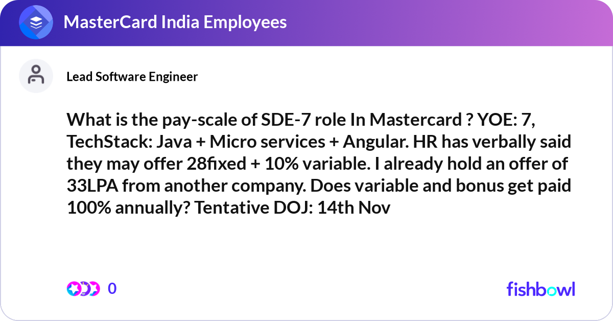 What is the pay-scale of SDE-7 role In Mastercard ... | Fishbowl