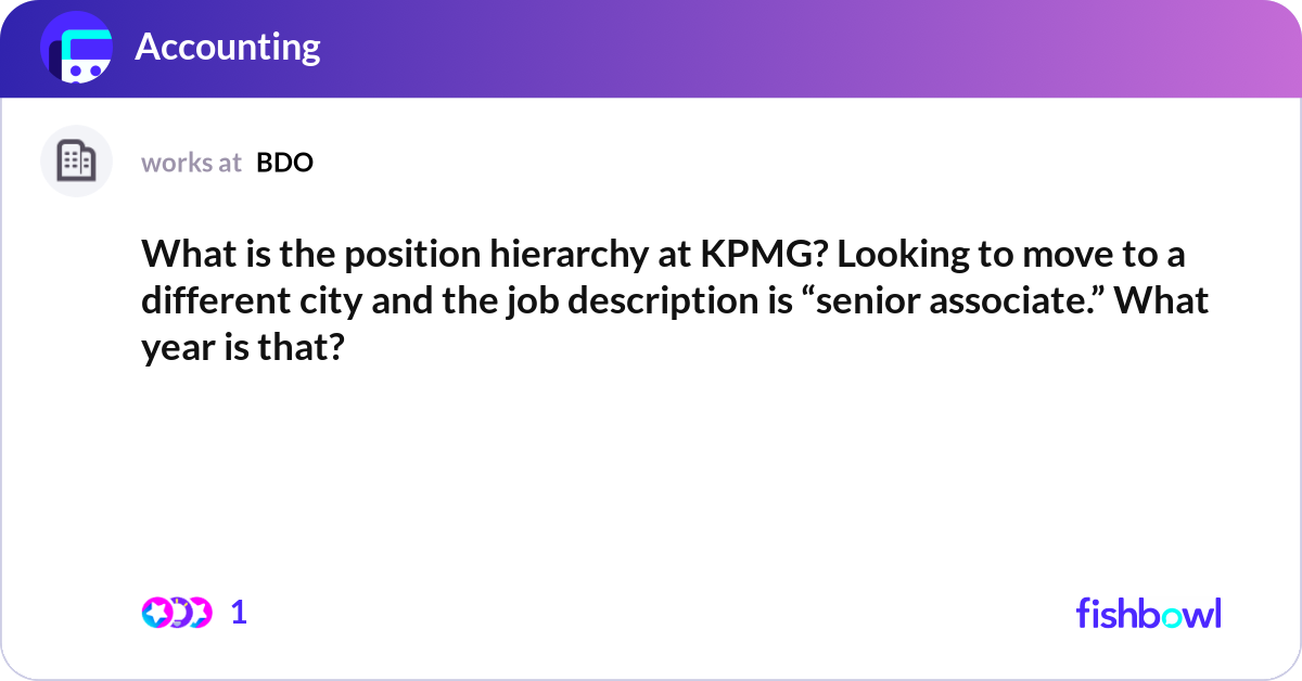 What is the position hierarchy at KPMG? Looking to... | Fishbowl