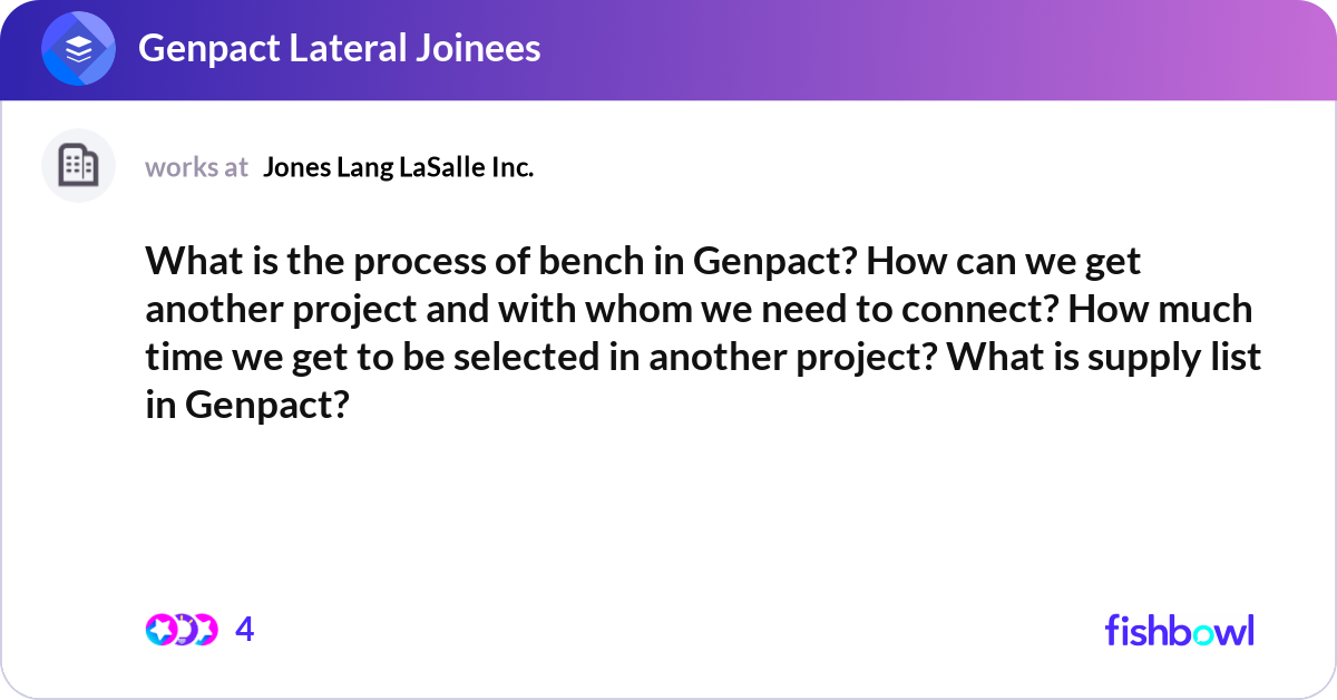 What is the process of bench in Genpact? How can w... | Fishbowl