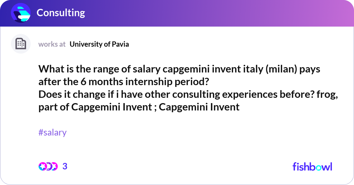 What is the range of salary capgemini invent italy... | Fishbowl