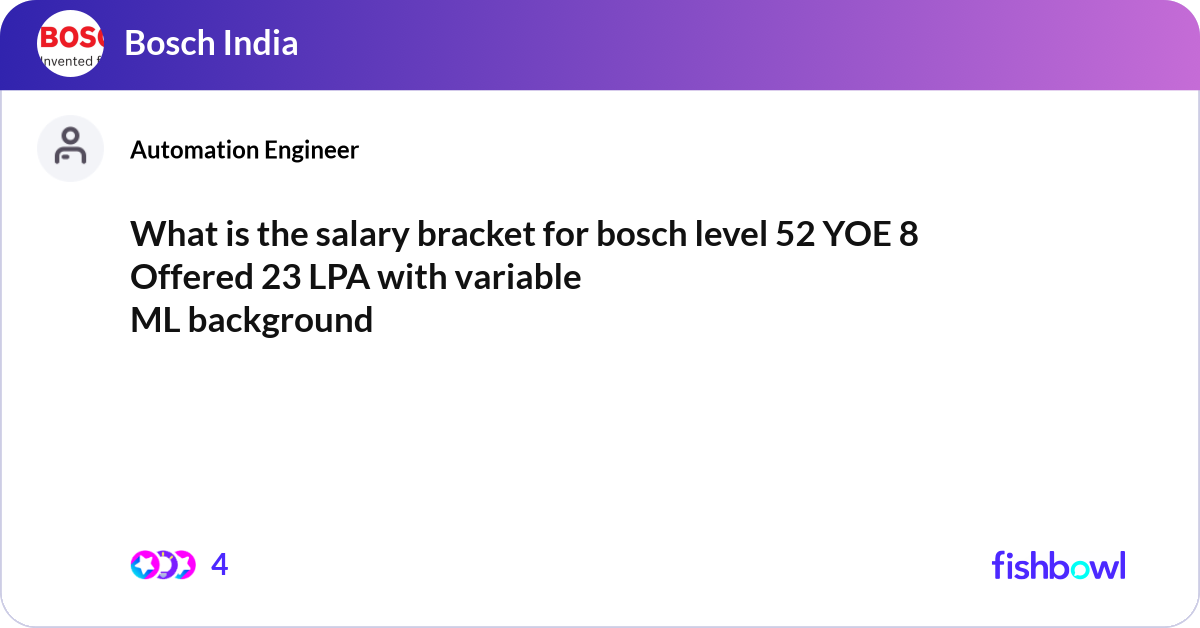 What is the salary bracket for bosch level 52 YOE ... | Fishbowl