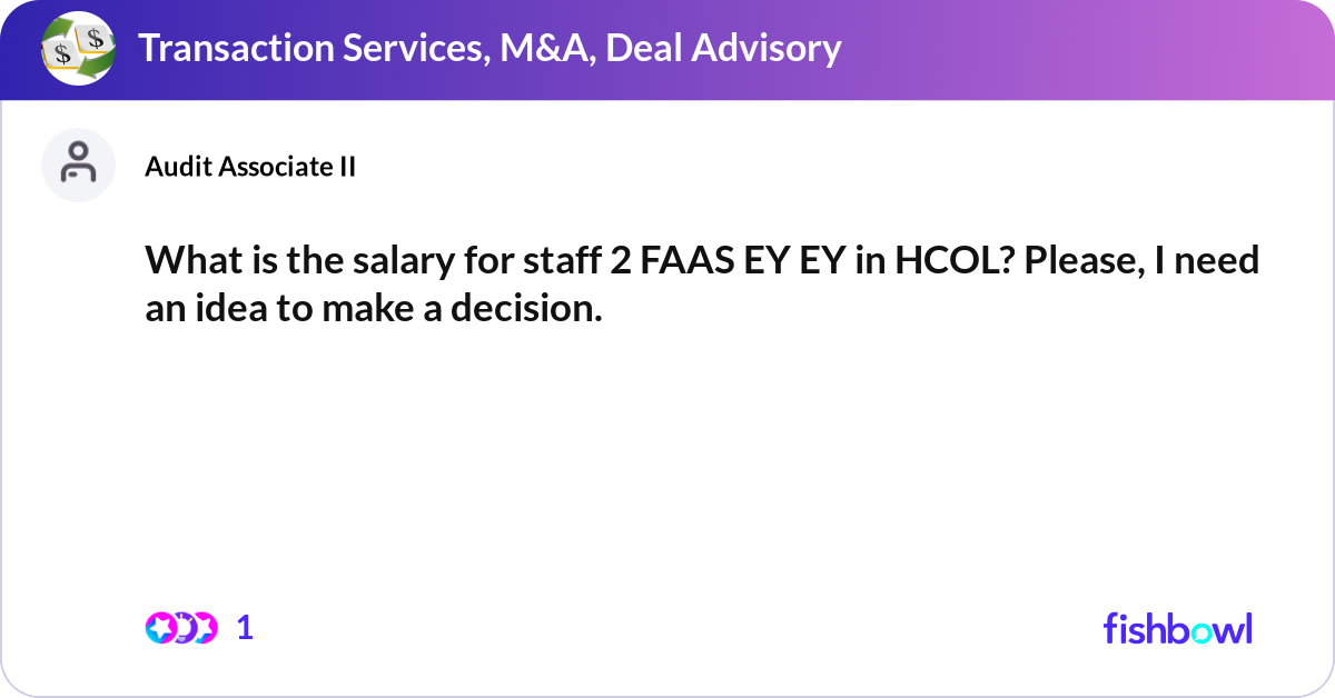What is the salary for staff 2 FAAS EY EY in HCOL?... | Fishbowl