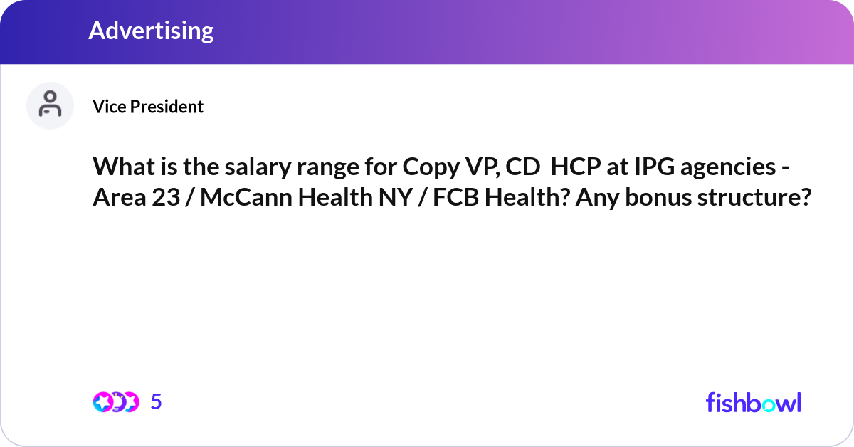 What is the salary range for Copy VP, CD HCP at I... | Fishbowl