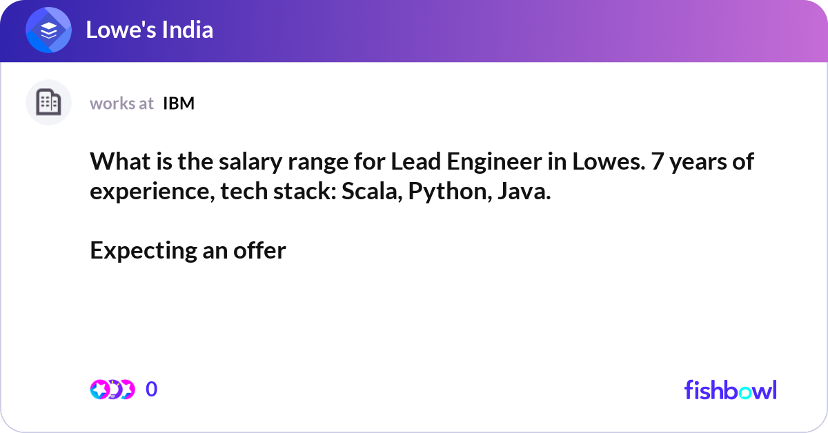What is the salary range for Lead Engineer in Lowe... | Fishbowl