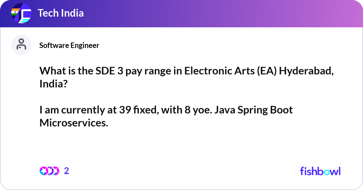 What is the SDE 3 pay range in Electronic Arts (EA... | Fishbowl