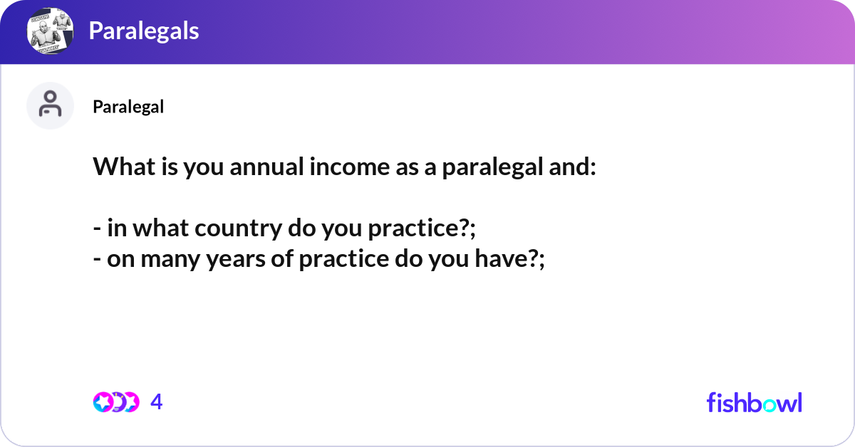 What is you annual income as a paralegal and: - i... | Fishbowl