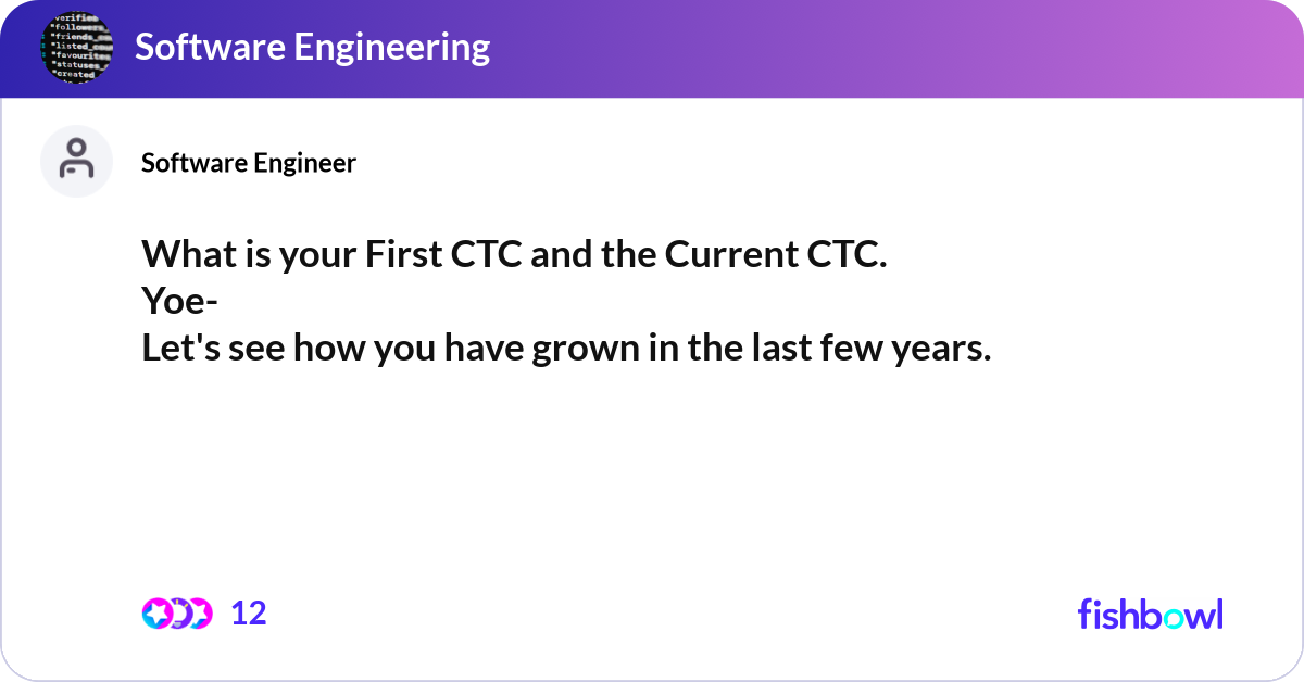 What is your First CTC and the Current CTC. Yoe- L... | Fishbowl