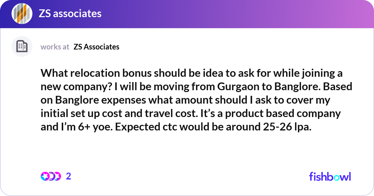 What relocation bonus should be idea to ask for wh... | Fishbowl