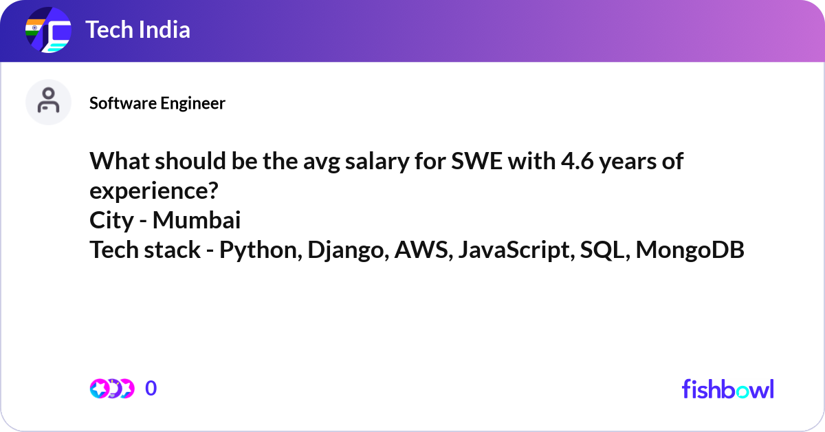 What should be the avg salary for SWE with 4.6 yea... | Fishbowl