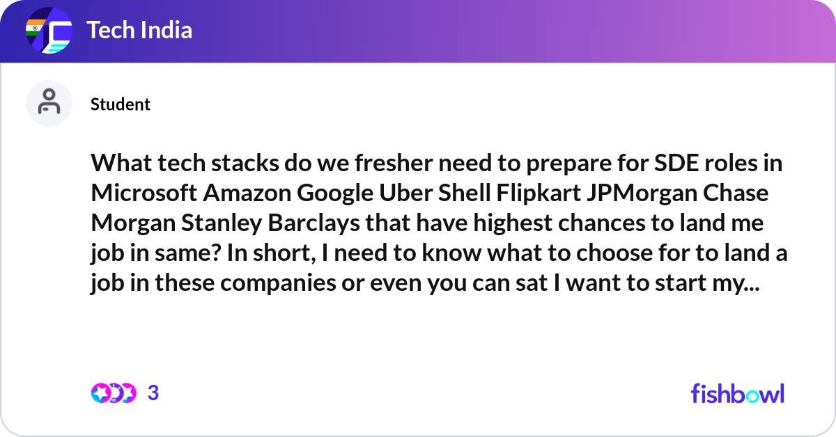 What tech stacks do we fresher need to prepare for... | Fishbowl