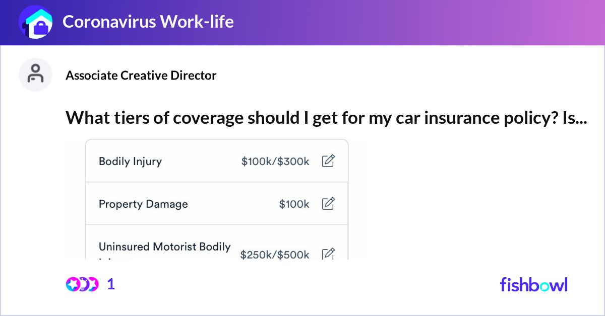 What tiers of coverage should I get for my car ins... | Fishbowl