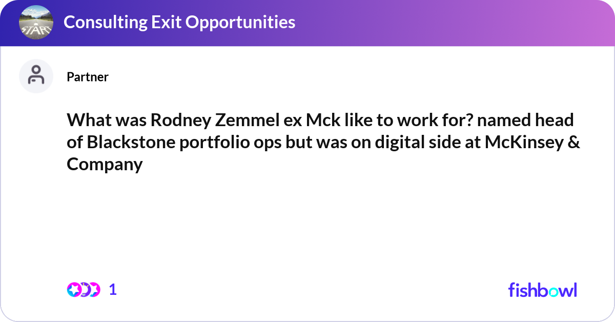 What was Rodney Zemmel ex Mck like to work for? na... | Fishbowl