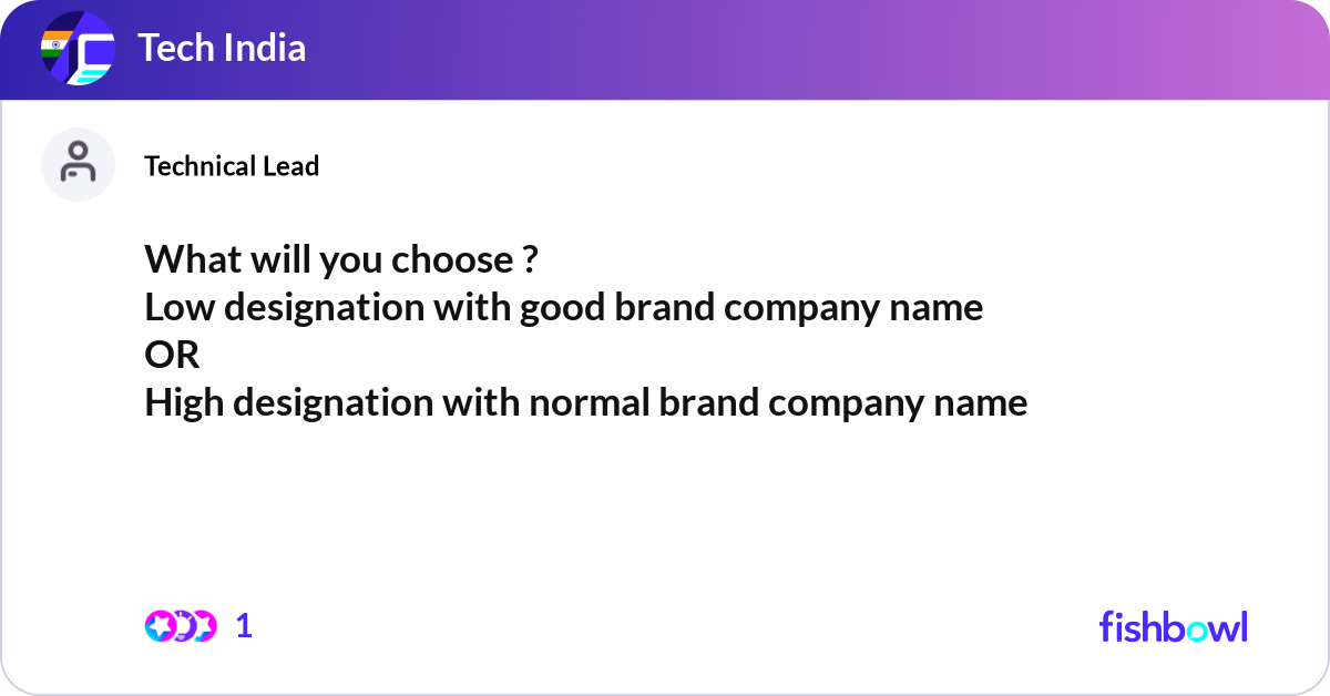 What will you choose ? Low designation with good b... | Fishbowl