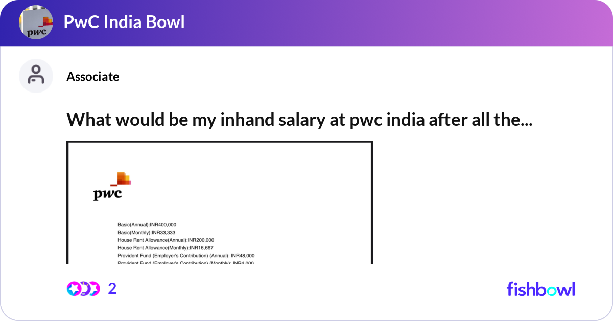 What would be my inhand salary at pwc india after ... | Fishbowl