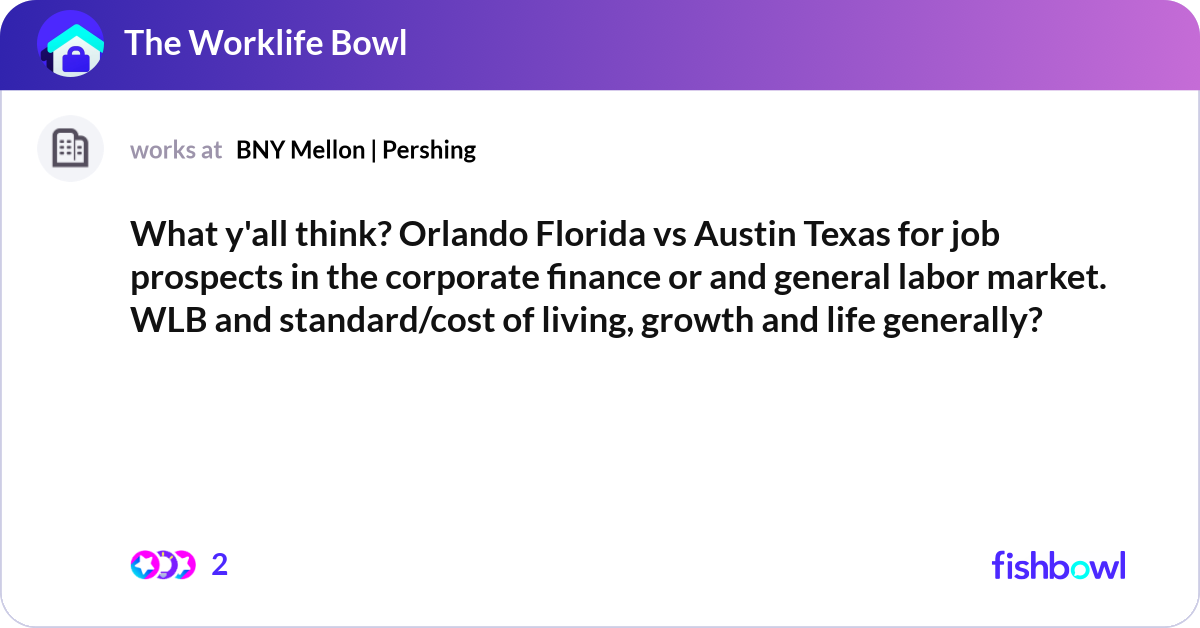 What y'all think? Orlando Florida vs Austin Texas ... | Fishbowl