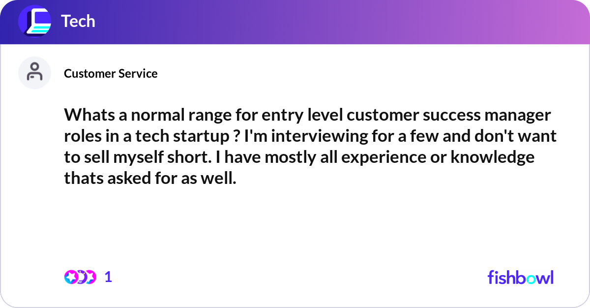 Whats a normal range for entry level customer succ... | Fishbowl