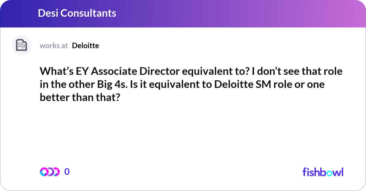 What’s EY Associate Director equivalent to? I don’... | Fishbowl