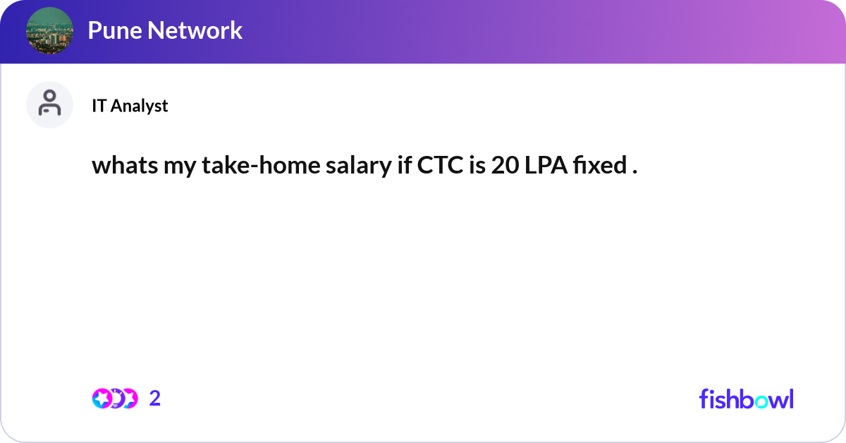 whats my take-home salary if CTC is 20 LPA fixed .... | Fishbowl