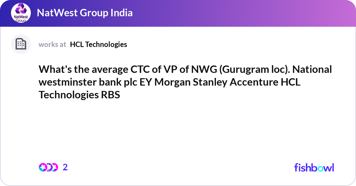 What's the average CTC of VP of NWG (Gurugram loc)... | Fishbowl