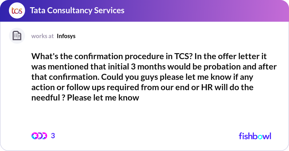 What's the confirmation procedure in TCS? In the o... | Fishbowl