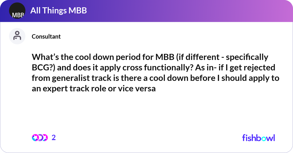 What’s the cool down period for MBB (if different ... | Fishbowl