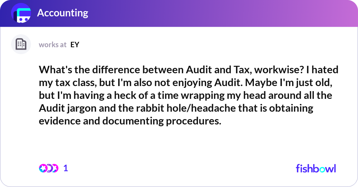 What's the difference between Audit and Tax, workw... | Fishbowl