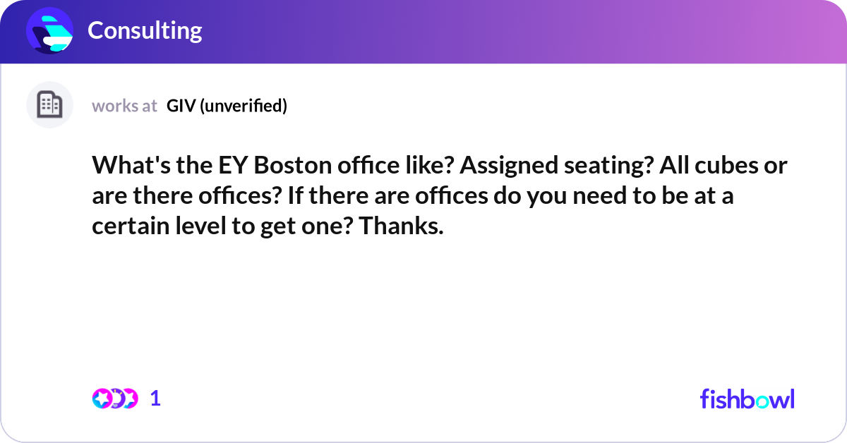 What's the EY Boston office like? Assigned seating... | Fishbowl
