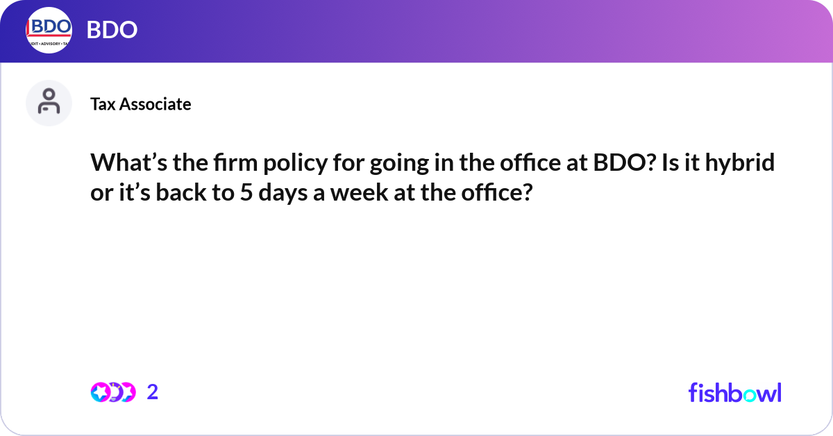 What’s the firm policy for going in the office at ... | Fishbowl
