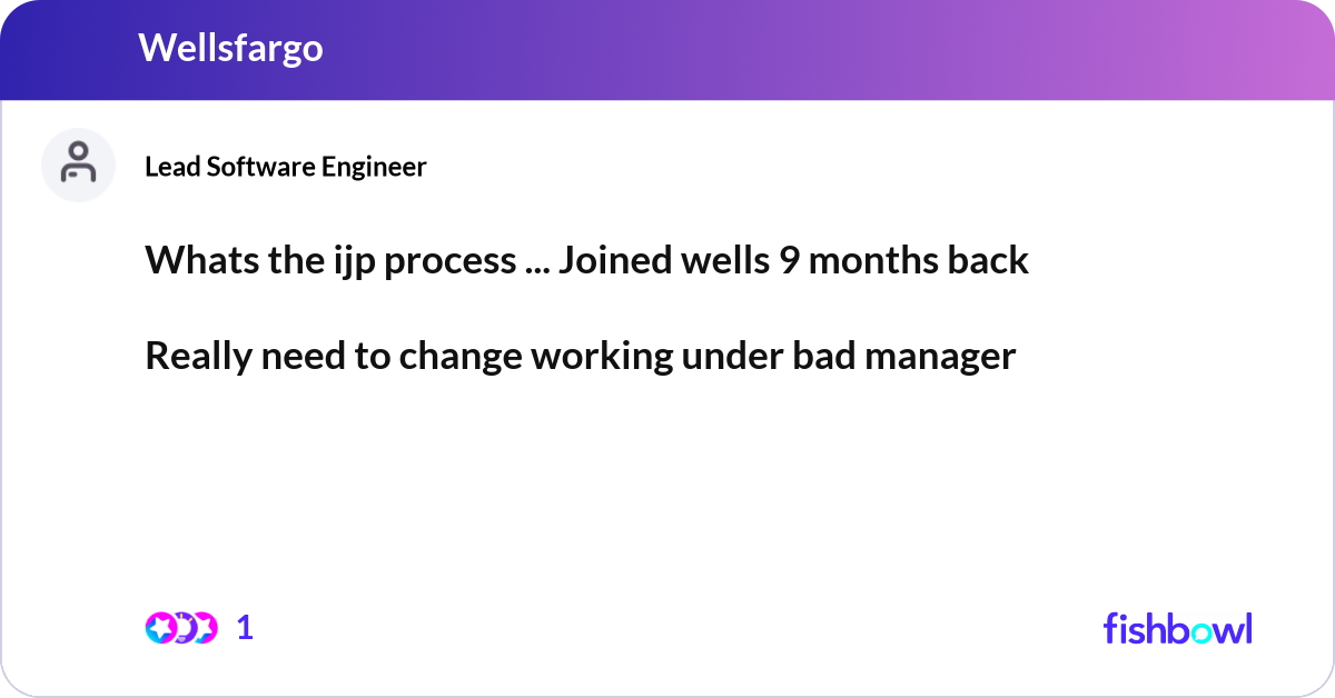 Whats the ijp process ... Joined wells 9 months ba... | Fishbowl