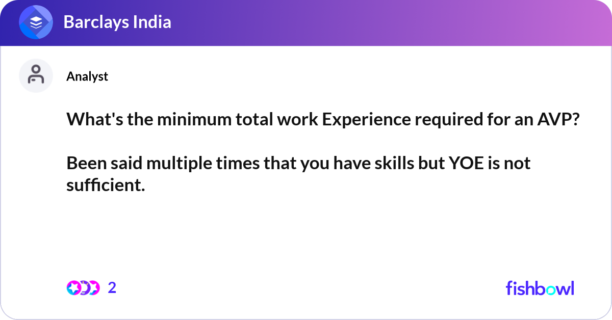 What's the minimum total work Experience required ... | Fishbowl
