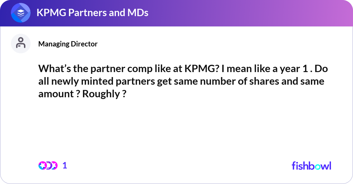 What’s the partner comp like at KPMG? I mean like ... | Fishbowl