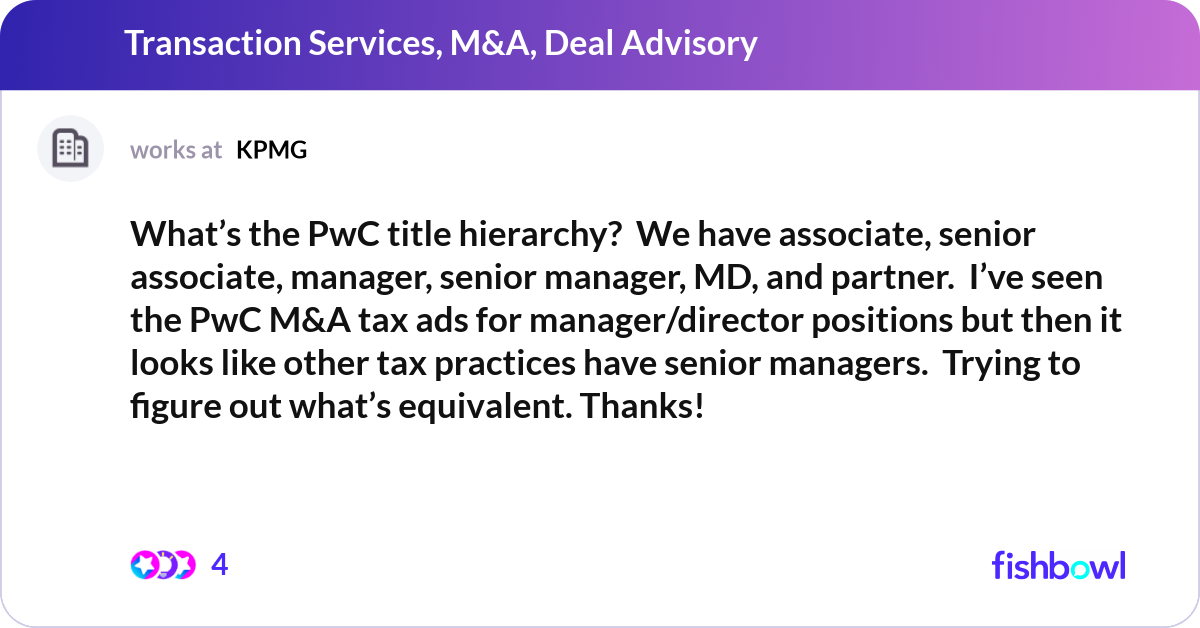 What’s the PwC title hierarchy? We have associate... | Fishbowl