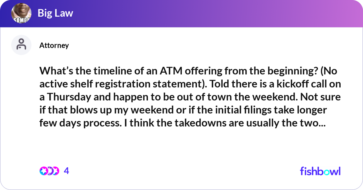 What’s the timeline of an ATM offering from the be... | Fishbowl