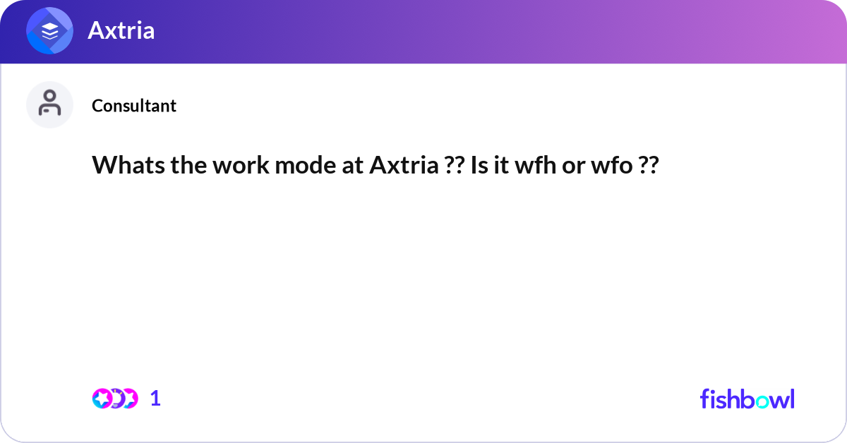 Whats the work mode at Axtria ?? Is it wfh or wfo ... | Fishbowl