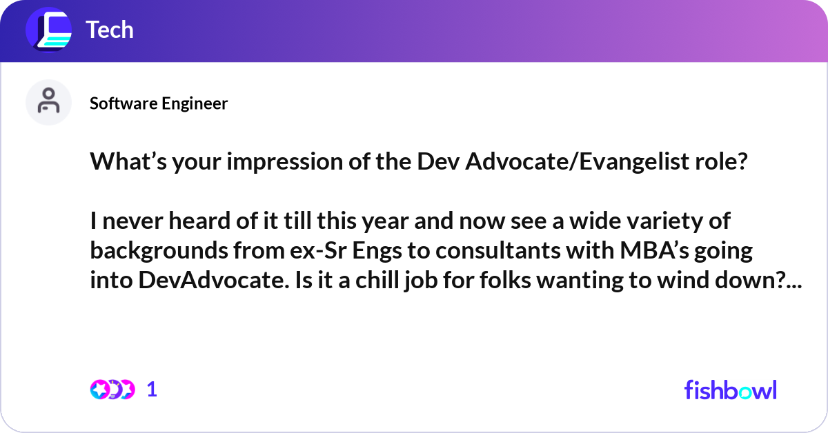 What’s your impression of the Dev Advocate/Evangel... | Fishbowl