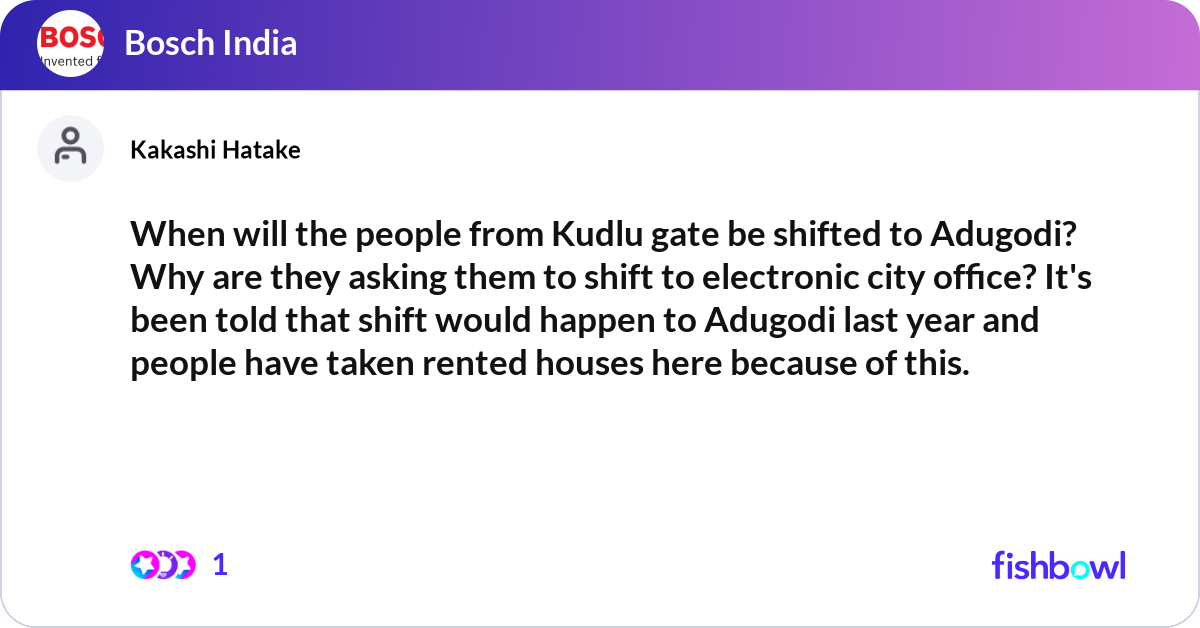 When will the people from Kudlu gate be shifted to... | Fishbowl
