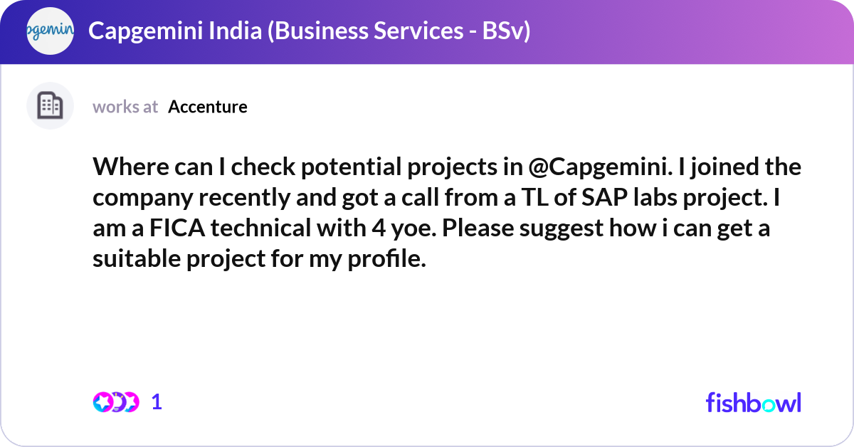 Where can I check potential projects in @Capgemini... | Fishbowl