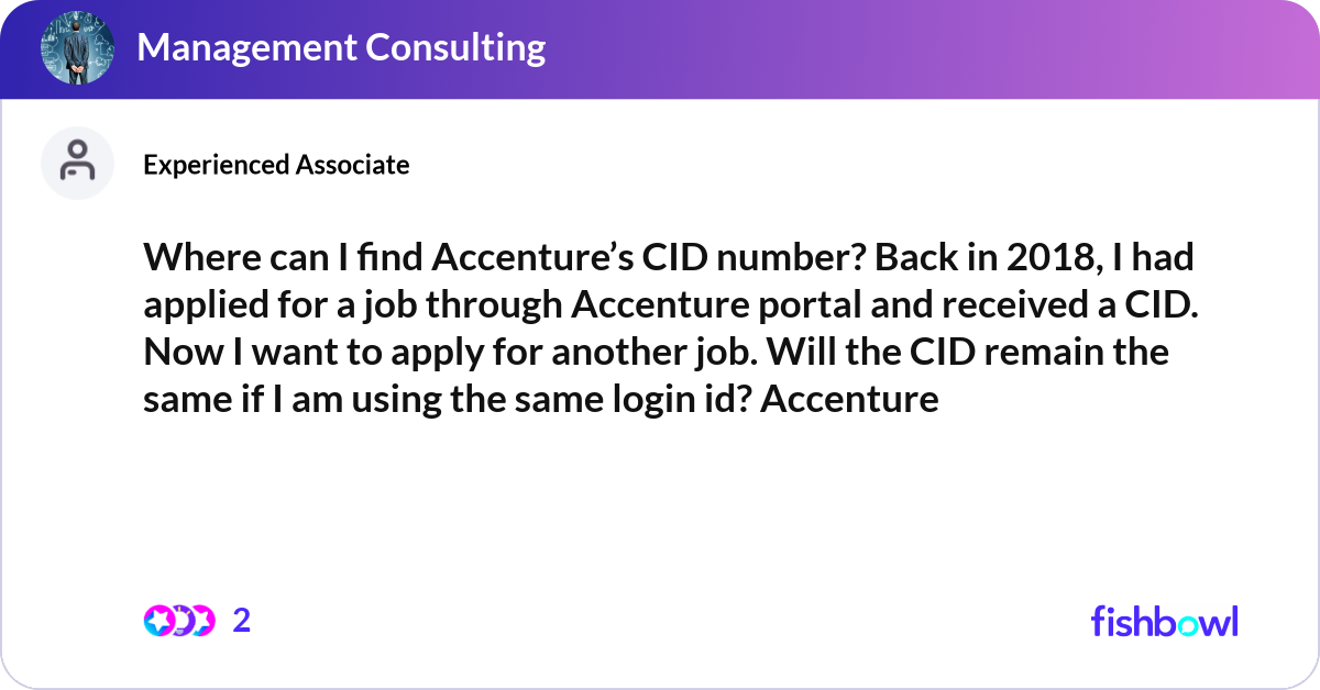 Where can I find Accenture’s CID number? Back in 2... | Fishbowl
