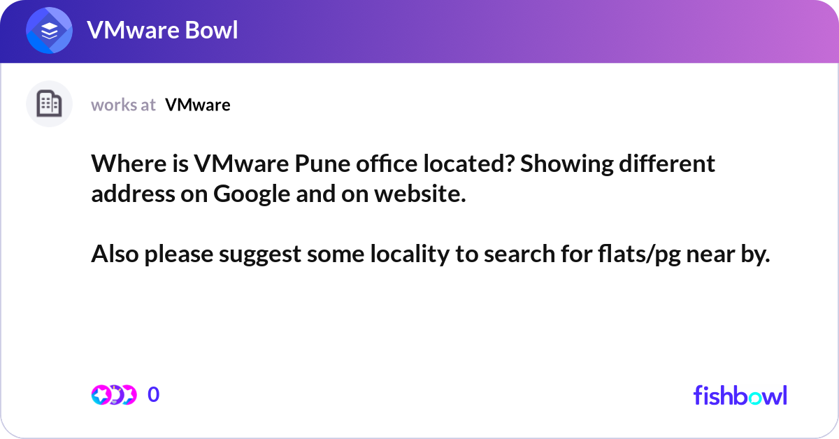 Where is VMware Pune office located? Showing diffe... | Fishbowl
