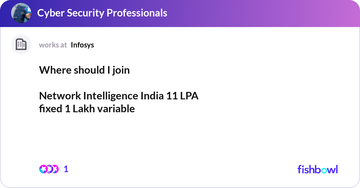 Where should I join Network Intelligence India 11... | Fishbowl