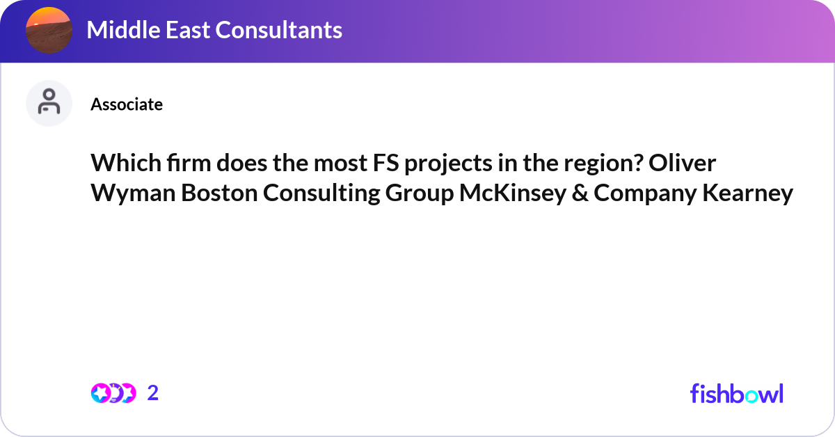 Which firm does the most FS projects in the region... | Fishbowl