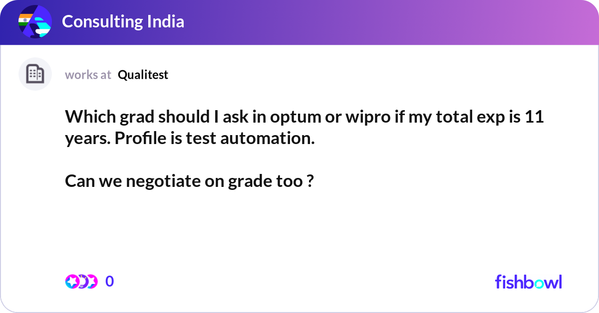 Which grad should I ask in optum or wipro if my to... | Fishbowl