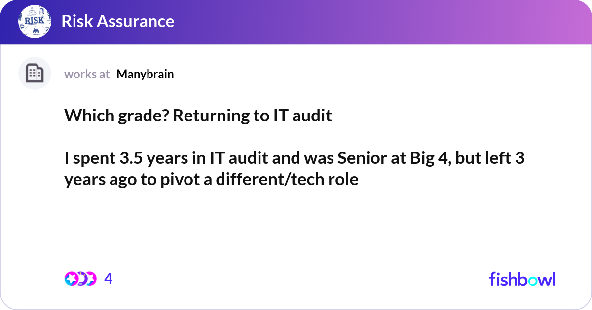 Which grade? Returning to IT audit I spent 3.5 ye... | Fishbowl