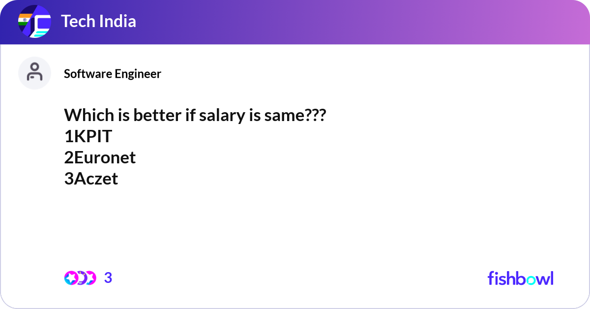 Which is better if salary is same??? 1KPIT 2Eurone... | Fishbowl