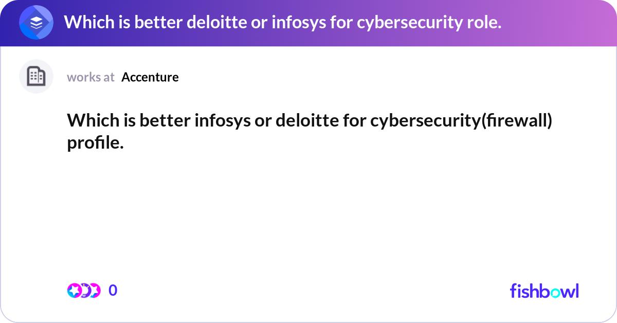 Which is better infosys or deloitte for cybersecur... | Fishbowl