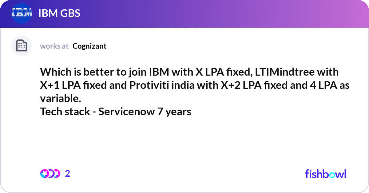 Which is better to join IBM with X LPA fixed, LTIM... | Fishbowl