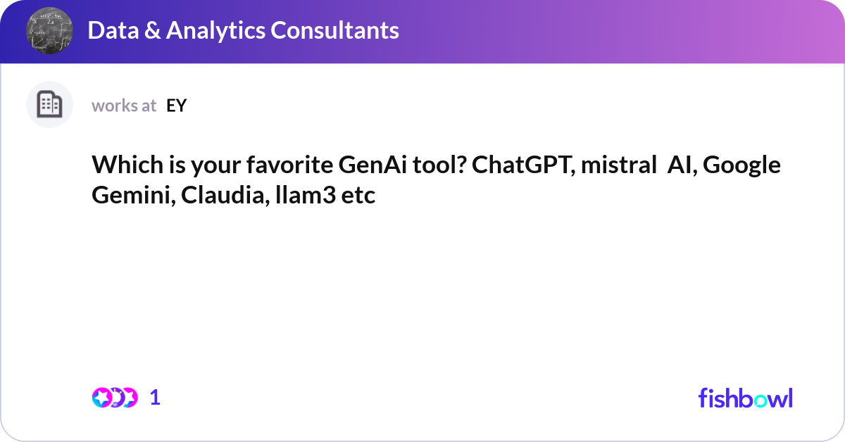 Which is your favorite GenAi tool? ChatGPT, mistra... | Fishbowl