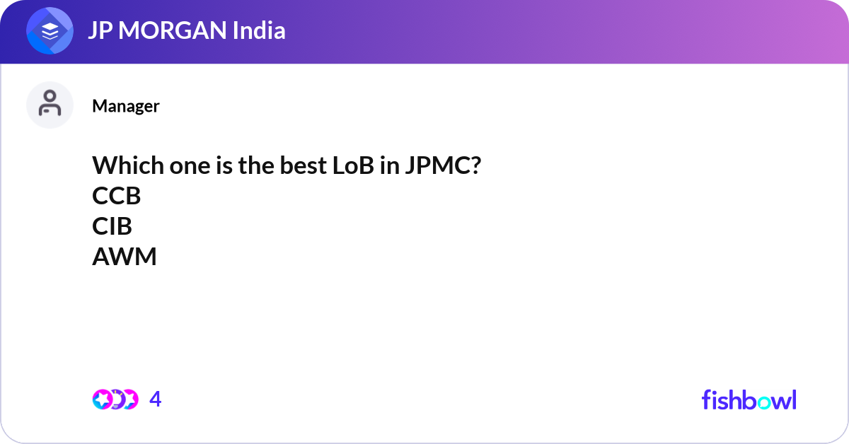 Which one is the best LoB in JPMC? CCB CIB AWM ? J... | Fishbowl