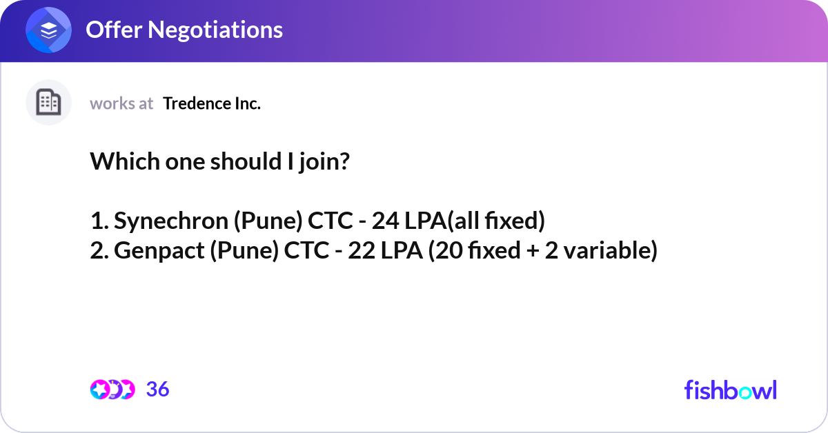 Which one should I join? 1. Synechron (Pune) CTC ... | Fishbowl