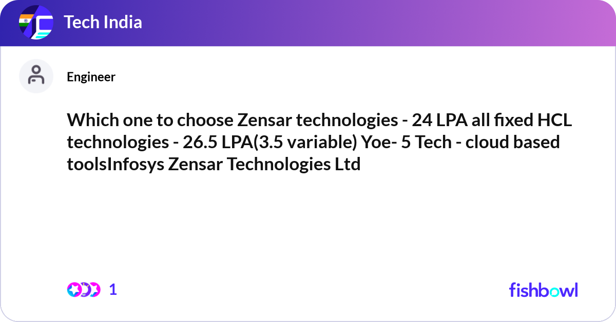 Which one to choose Zensar technologies - 24 LPA a... | Fishbowl